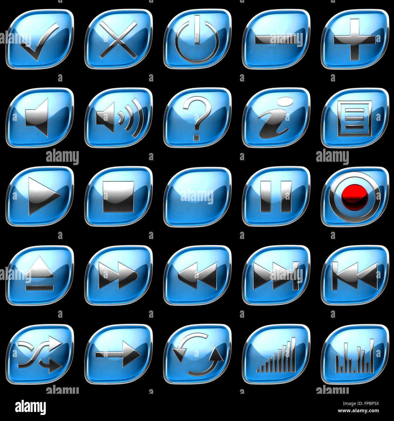 Blue Control panel icons or buttons isolated on black Stock Photo - Alamy