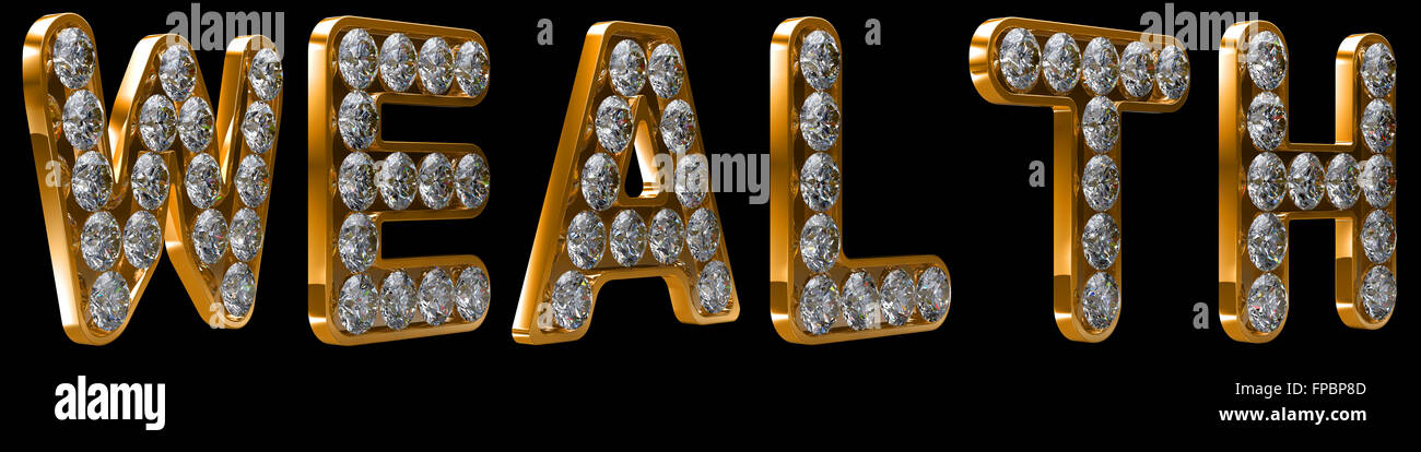 Wealth word incrusted with diamonds. Other letters and words are in my ...