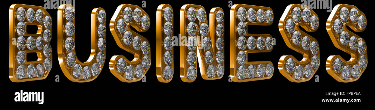 Business word incrusted with diamonds. Other letters and words are in ...