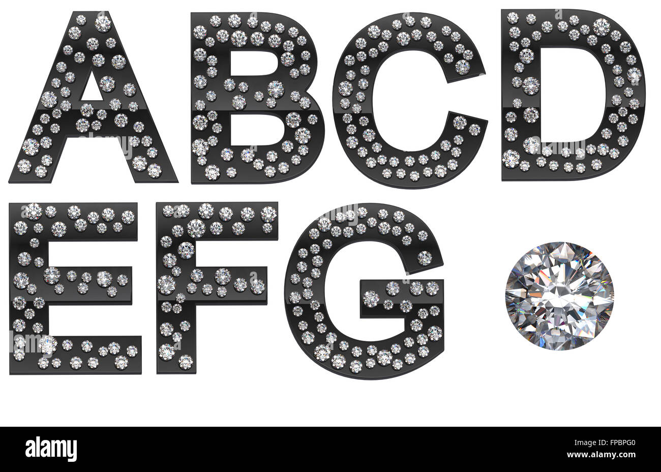 Diamond A, B, C, D, E, F, G letters with large gem. Other characters ...