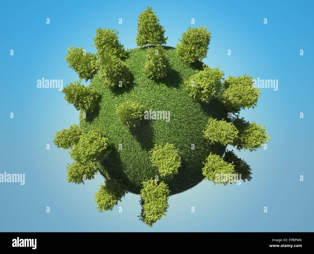 Globe with meadow and deciduous trees with blue sky hi-res stock ...