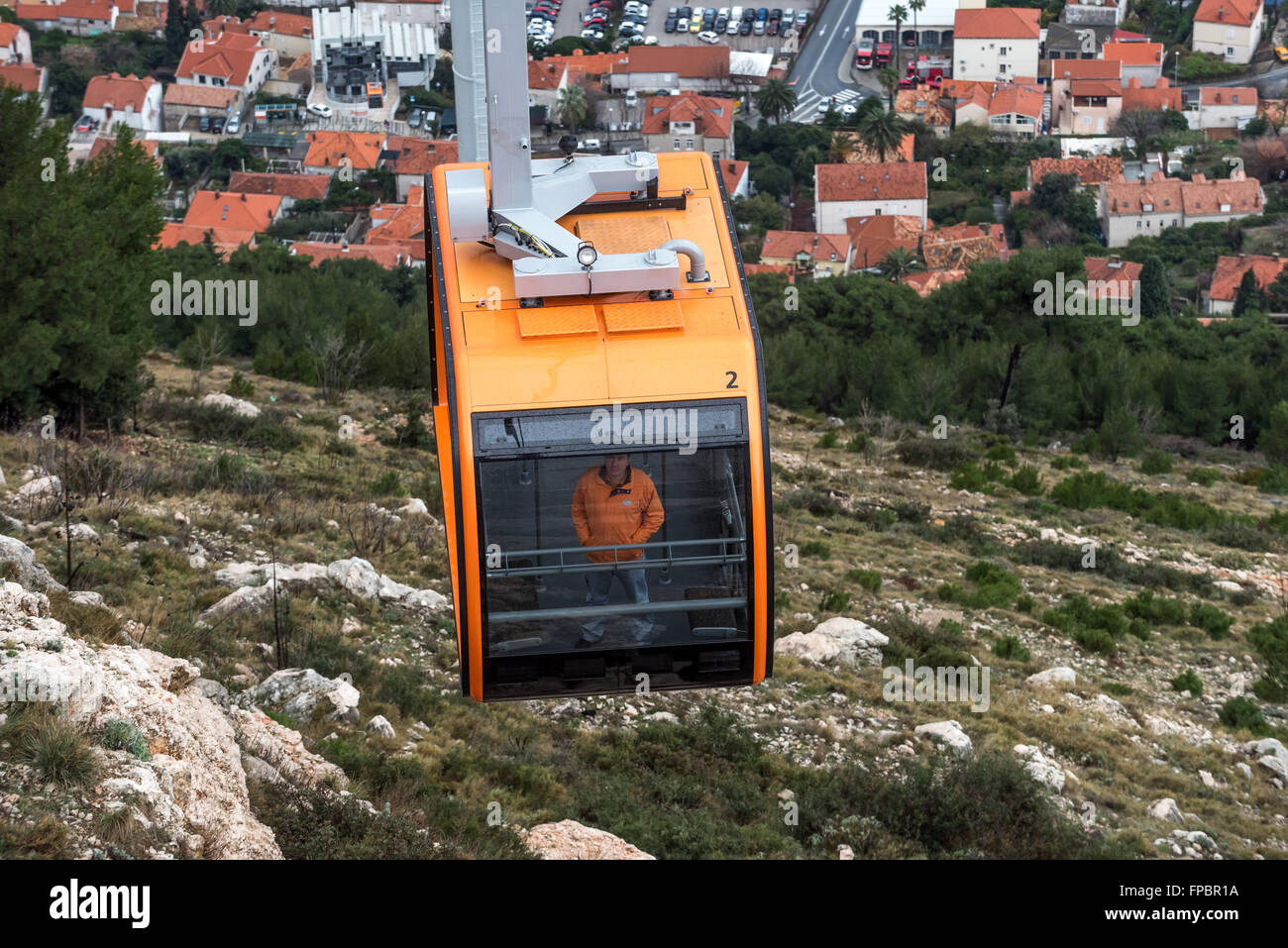 The cable car which travels up Mount Srdj near Dubrovnik, Croatia Stock ...