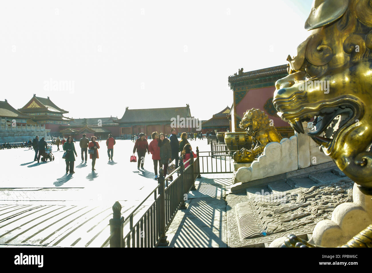The Forbidden City, Beijing, China, Sunday, 13 March, 2016. Tourists in ...