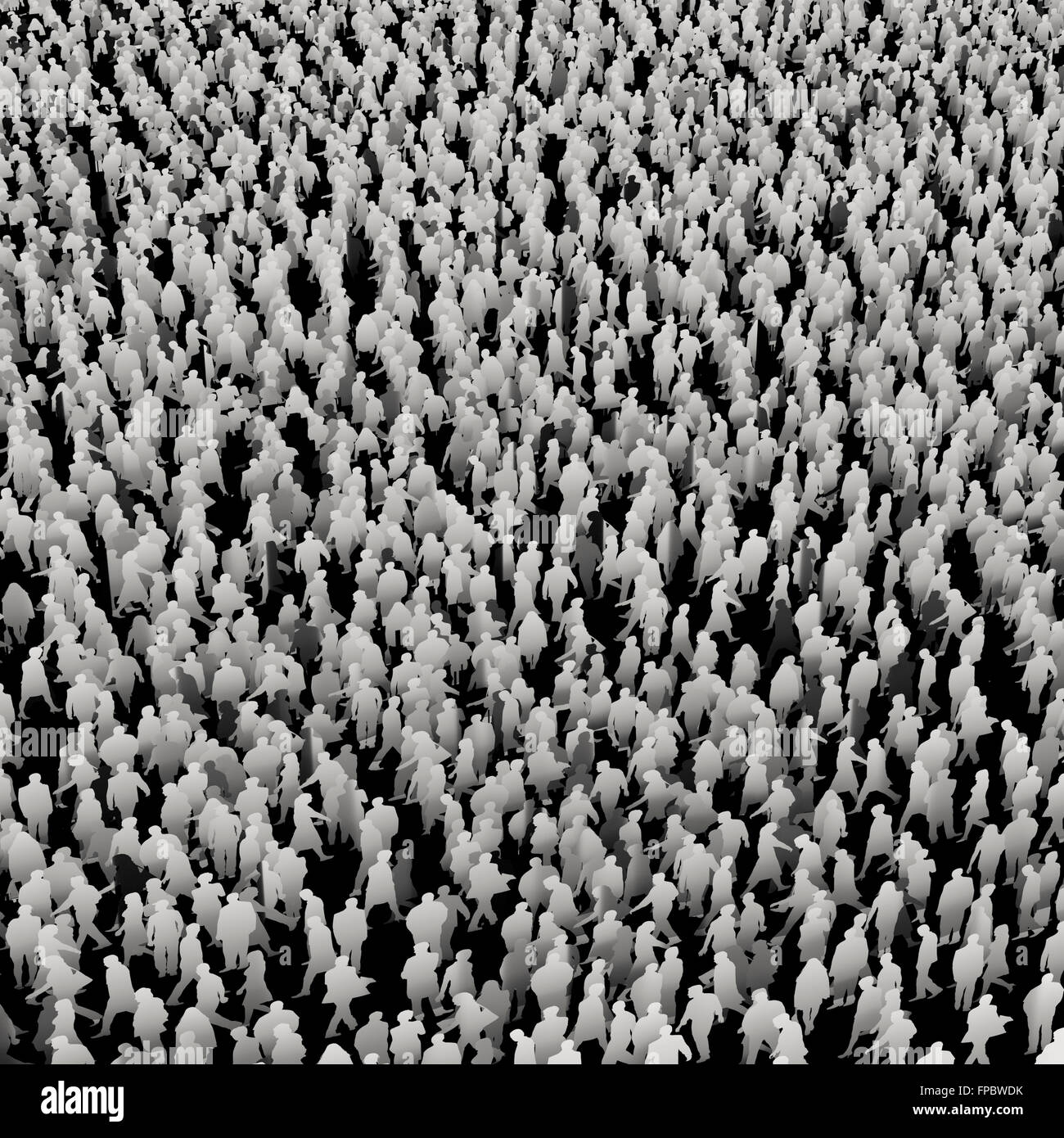 Giant abstract crowd illustration / 3D render of huge pedestrian crowd ...