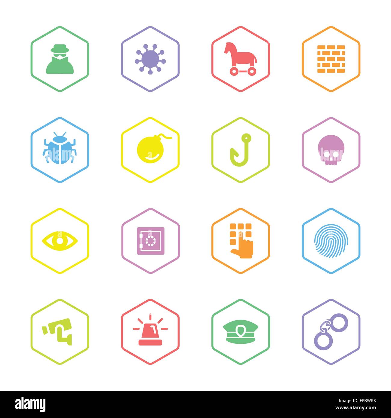 [EPS10] colorful flat security icon set with hexagon frame for web, UI, infographic and mobile ...