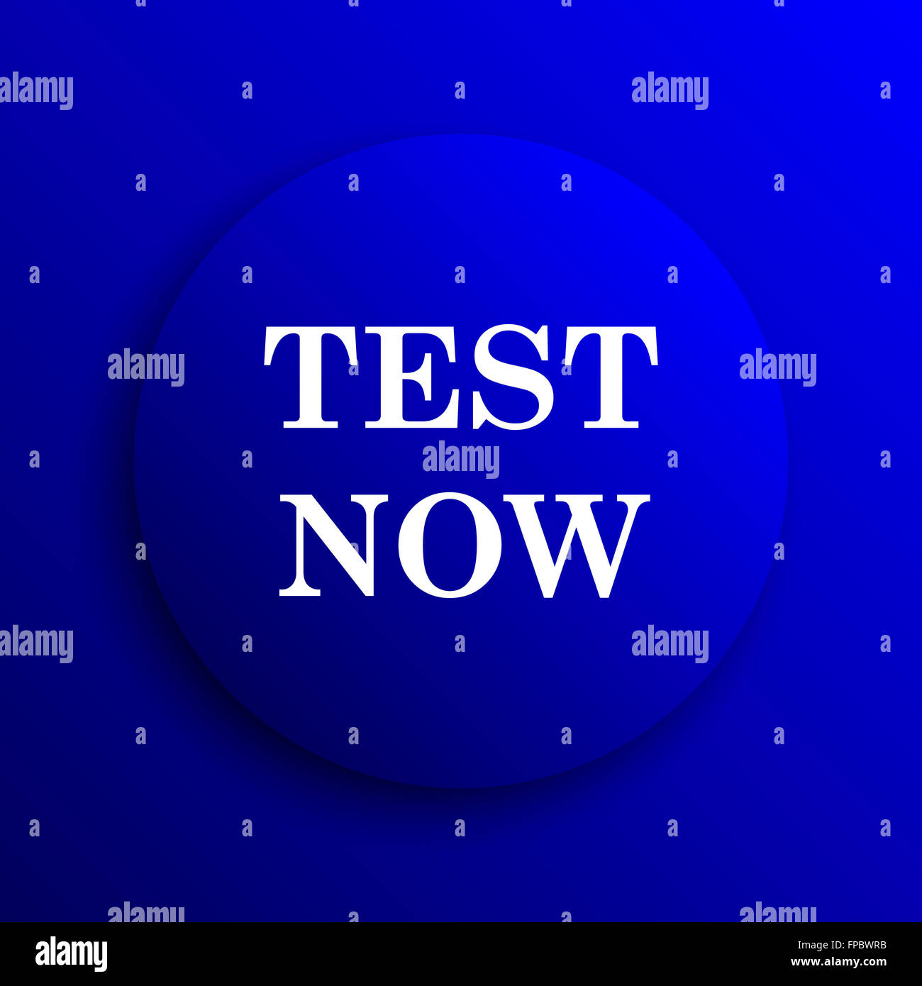 Test now icon. Internet button on blue background Stock Photo - Alamy