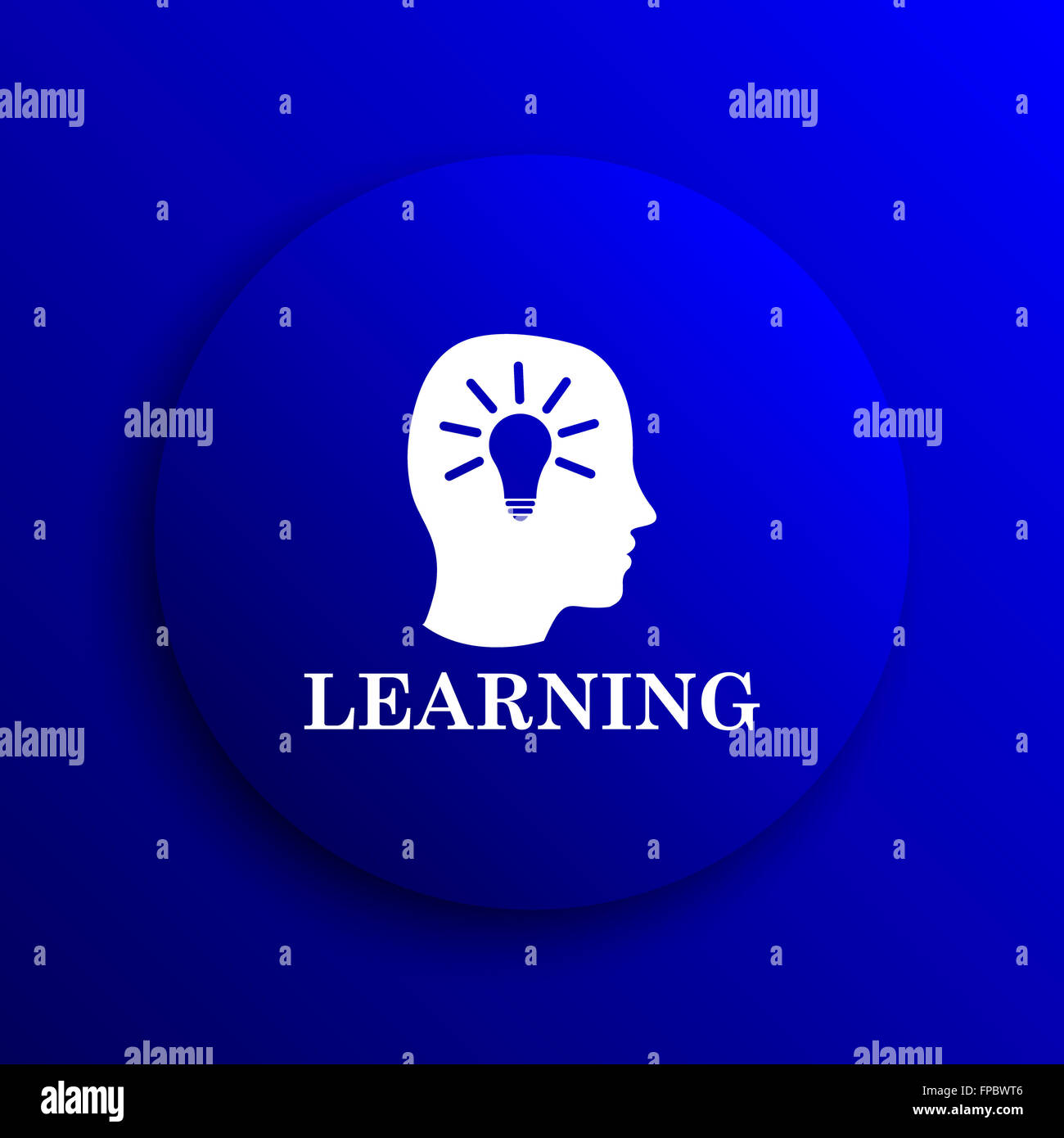 Learning icon. Internet button on blue background Stock Photo - Alamy