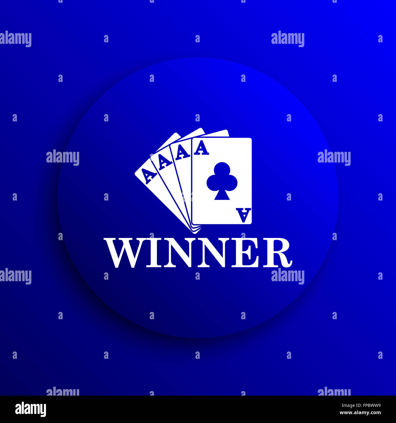 Poker winner icon. Internet button on blue background Stock Photo - Alamy
