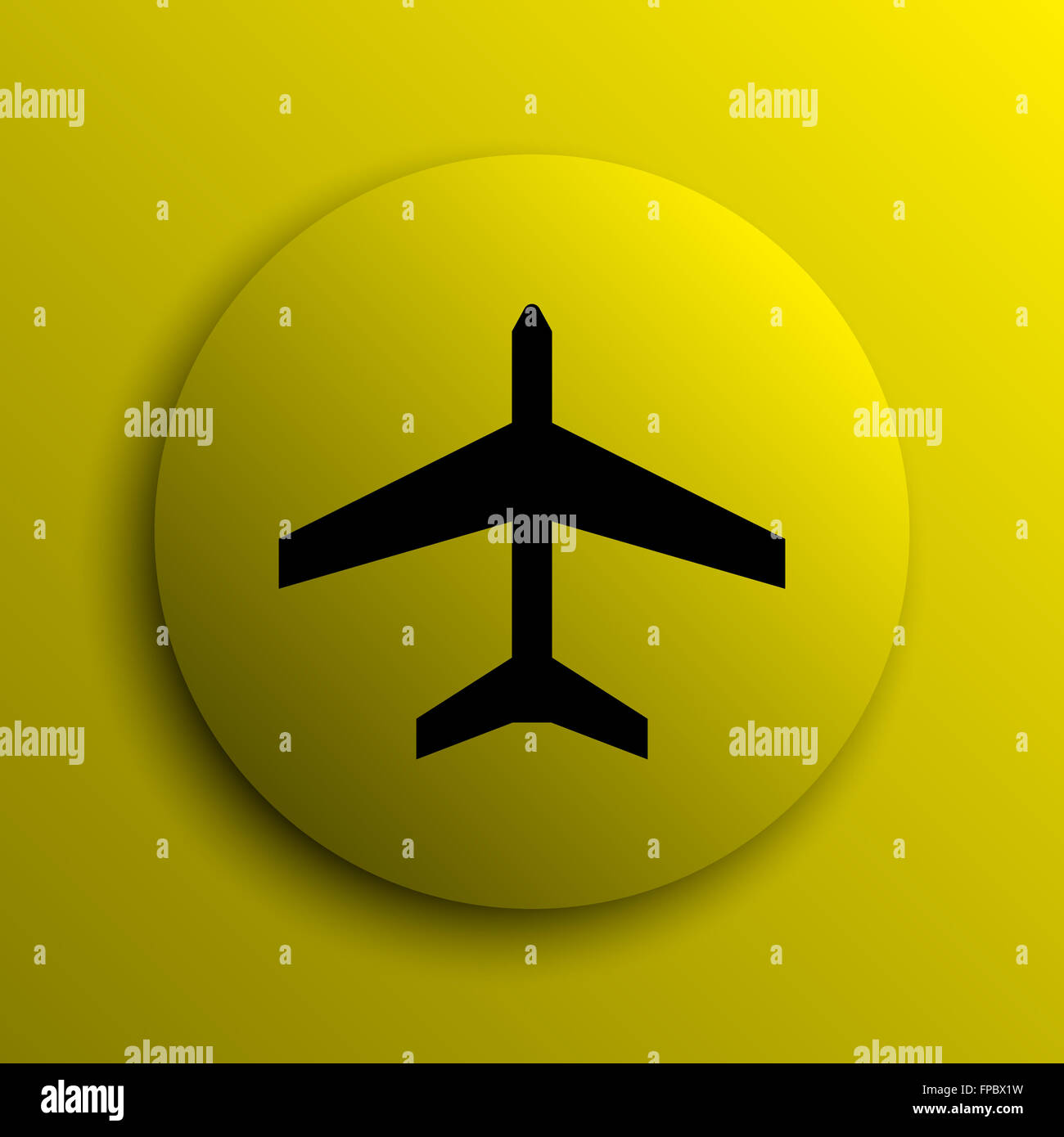 Plane icon. Yellow internet button Stock Photo - Alamy
