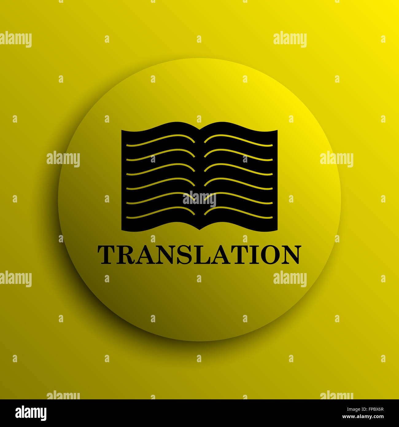 Translation book icon. Yellow internet button Stock Photo - Alamy