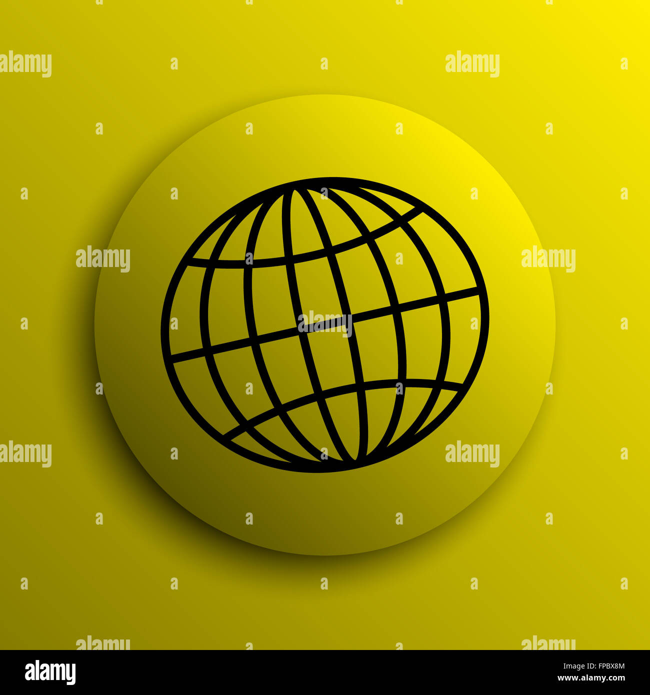 Globe icon. Yellow internet button Stock Photo - Alamy