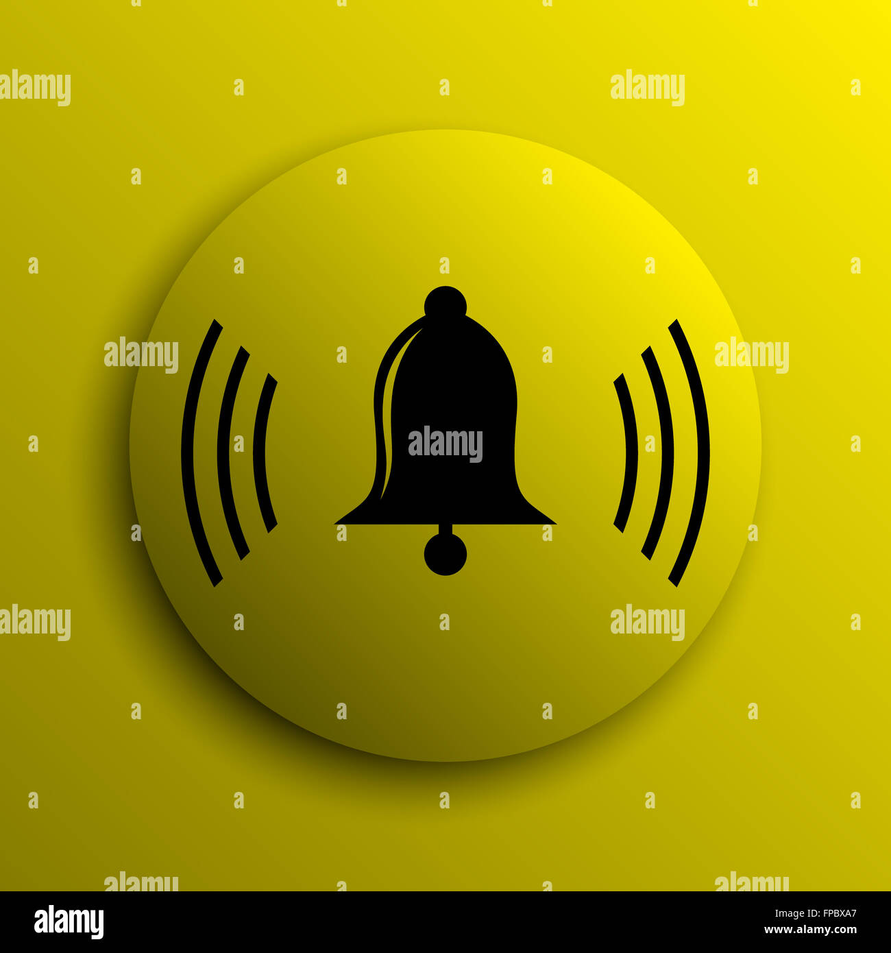 Bell icon. Yellow internet button Stock Photo - Alamy