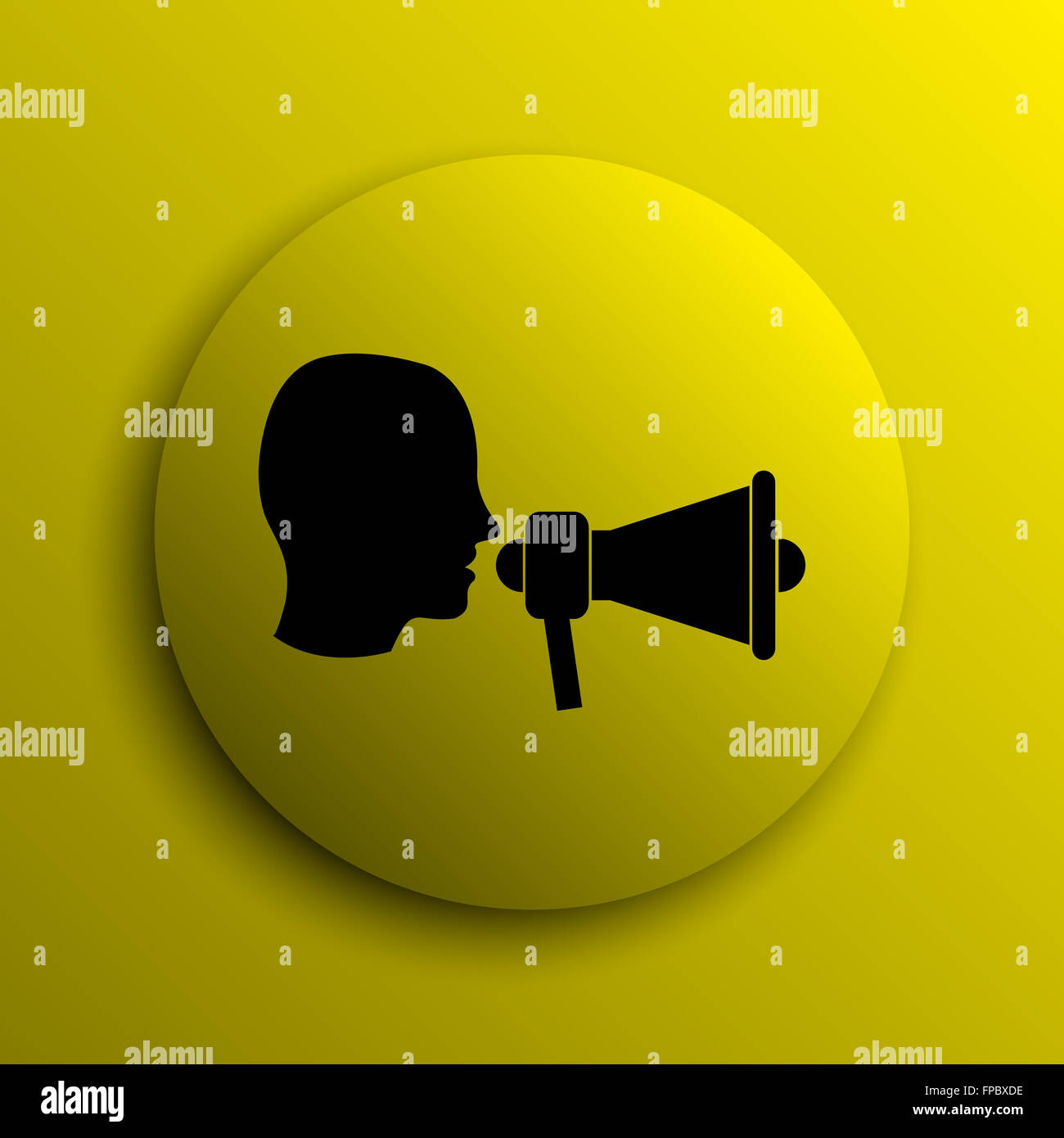 Megaphone icon. Yellow internet button Stock Photo - Alamy