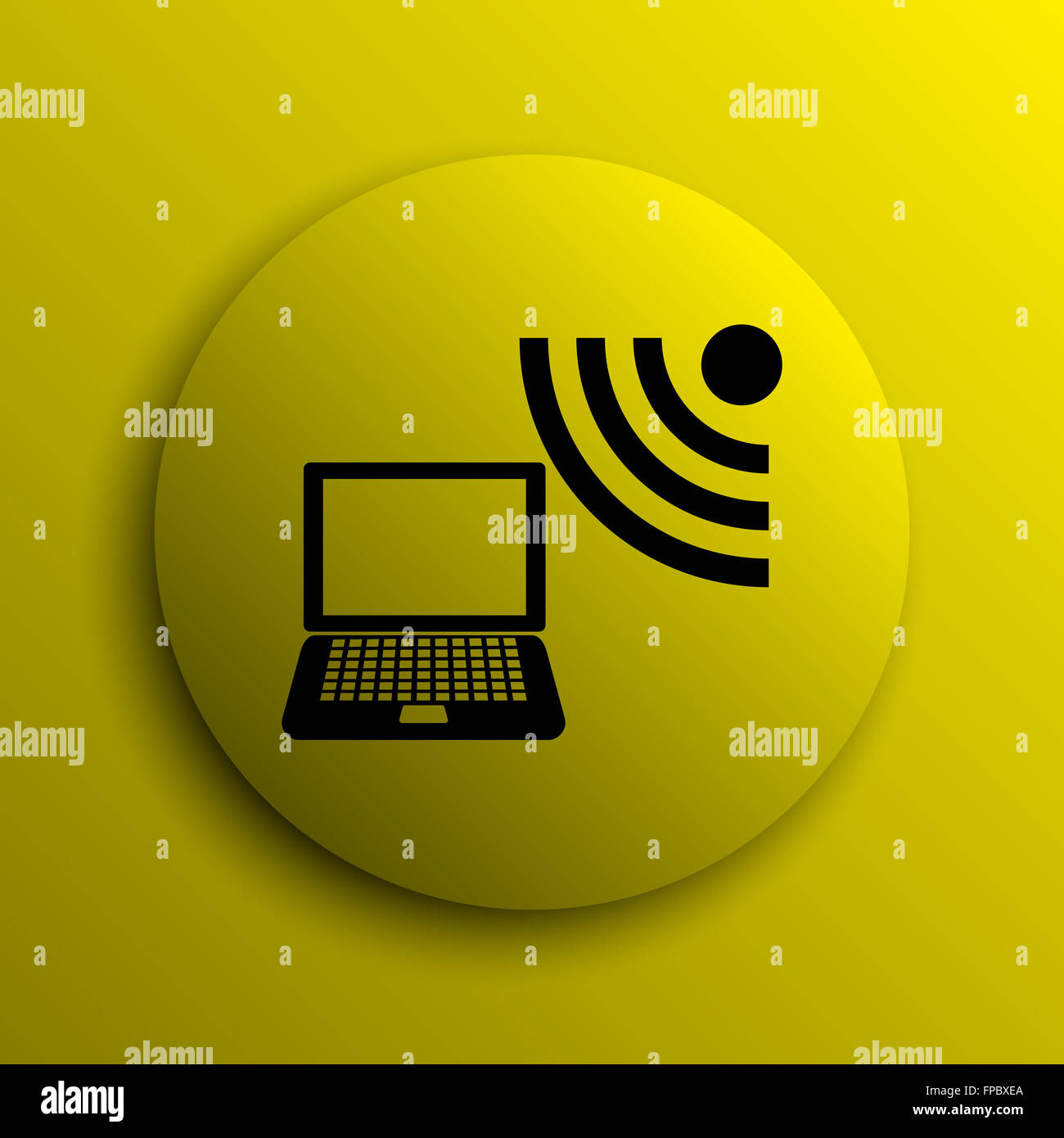 Wireless laptop icon. Yellow internet button Stock Photo - Alamy
