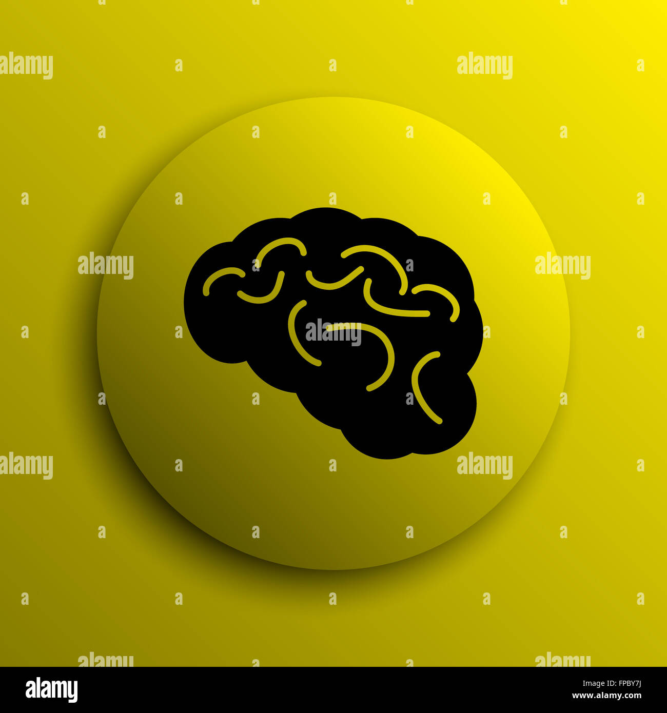 Brain icon. Yellow internet button Stock Photo - Alamy