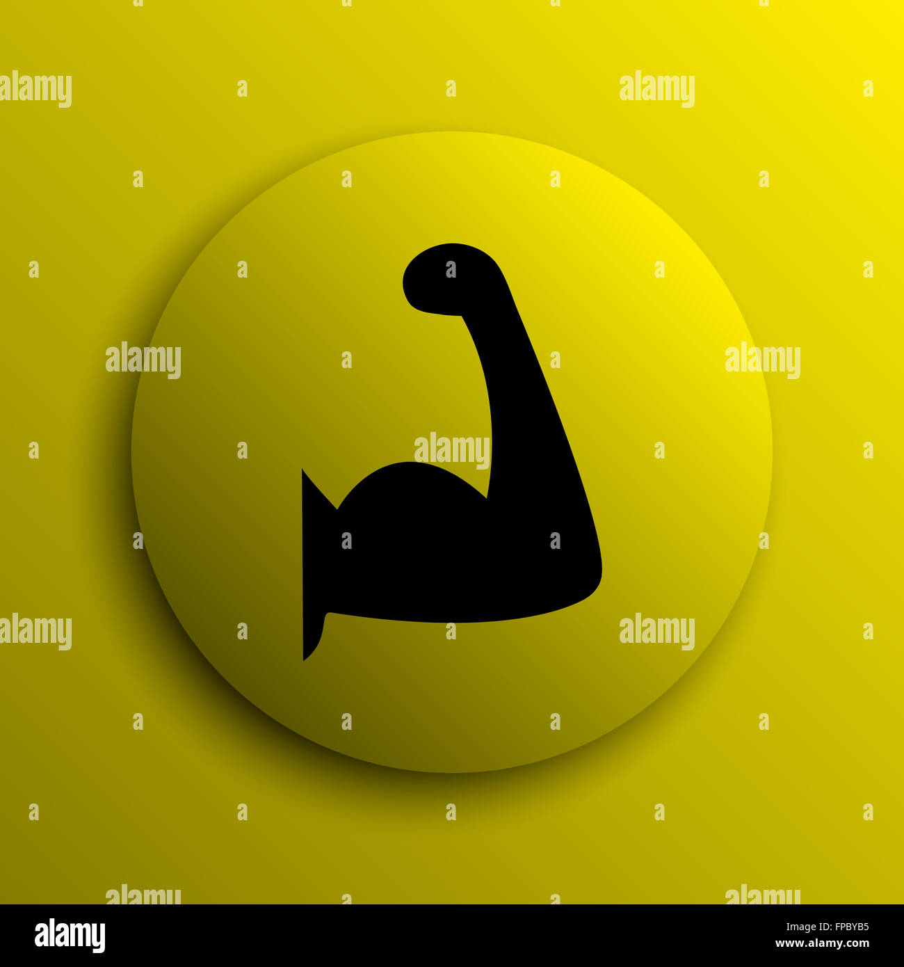Muscle icon. Yellow internet button Stock Photo - Alamy