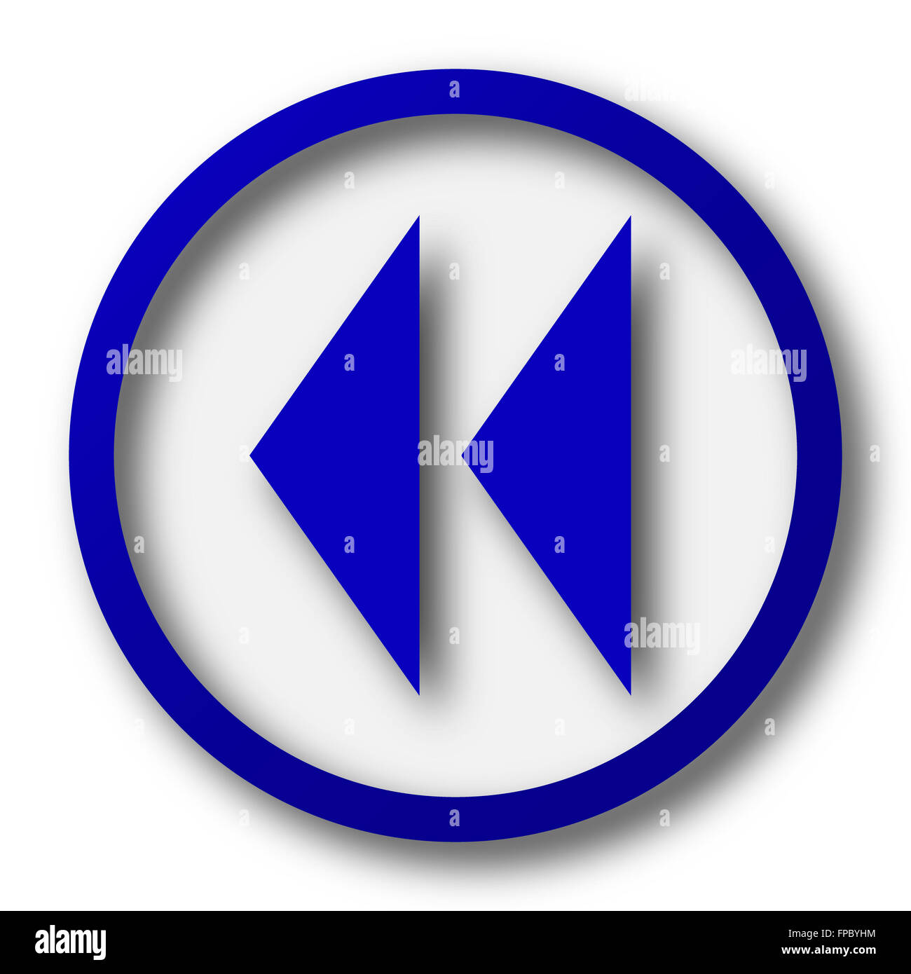 Rewind icon. Blue internet button on white background Stock Photo - Alamy