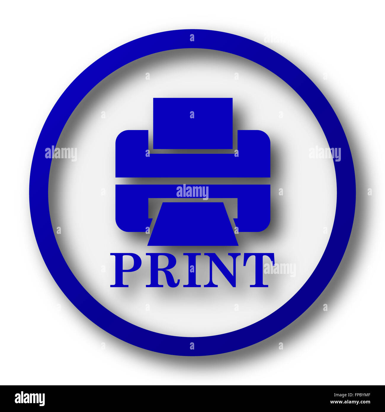 Printer with word PRINT icon. Blue internet button on white background ...