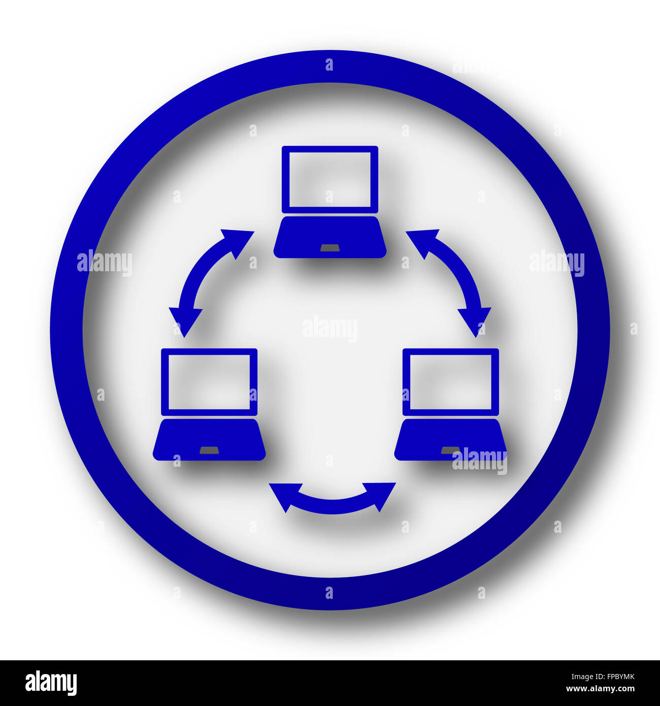 Computer network icon. Blue internet button on white background Stock ...