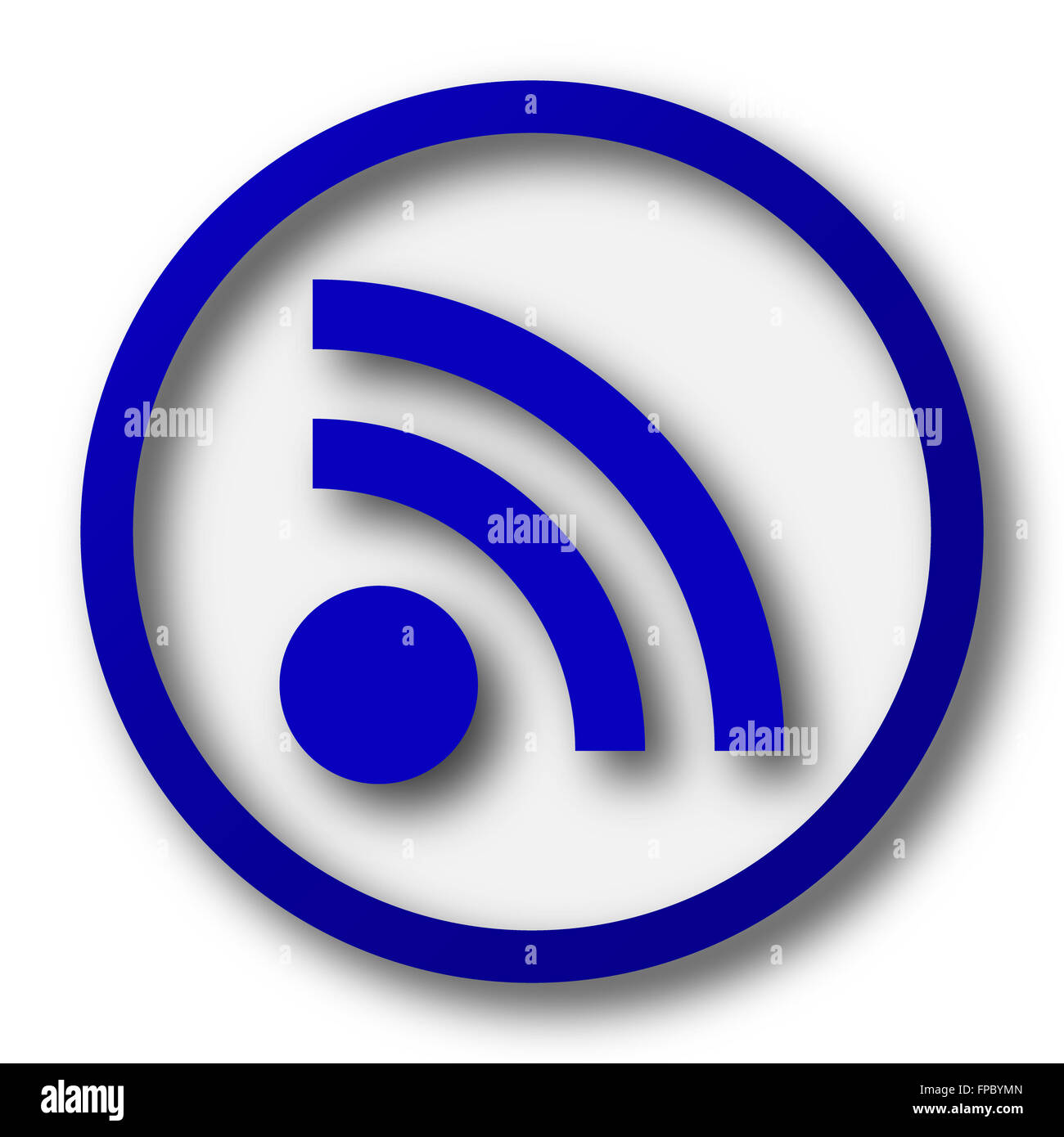 Rss sign icon. Blue internet button on white background Stock Photo - Alamy