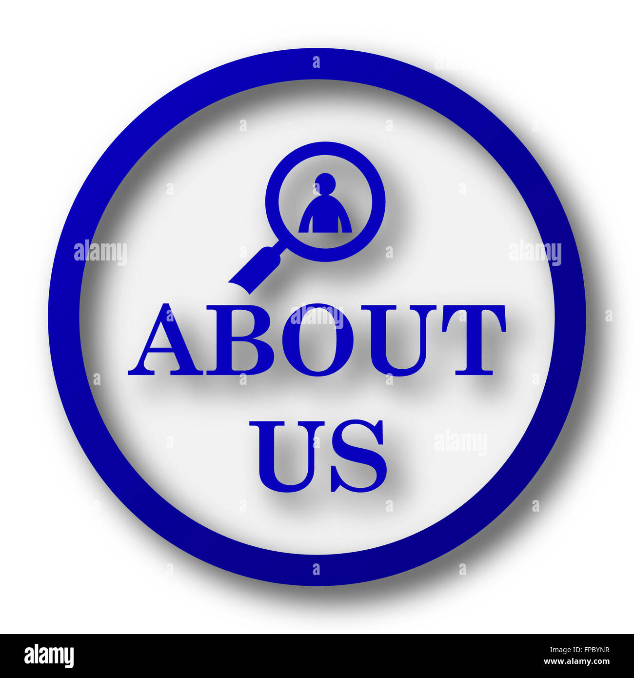 About us icon. Blue internet button on white background Stock Photo - Alamy