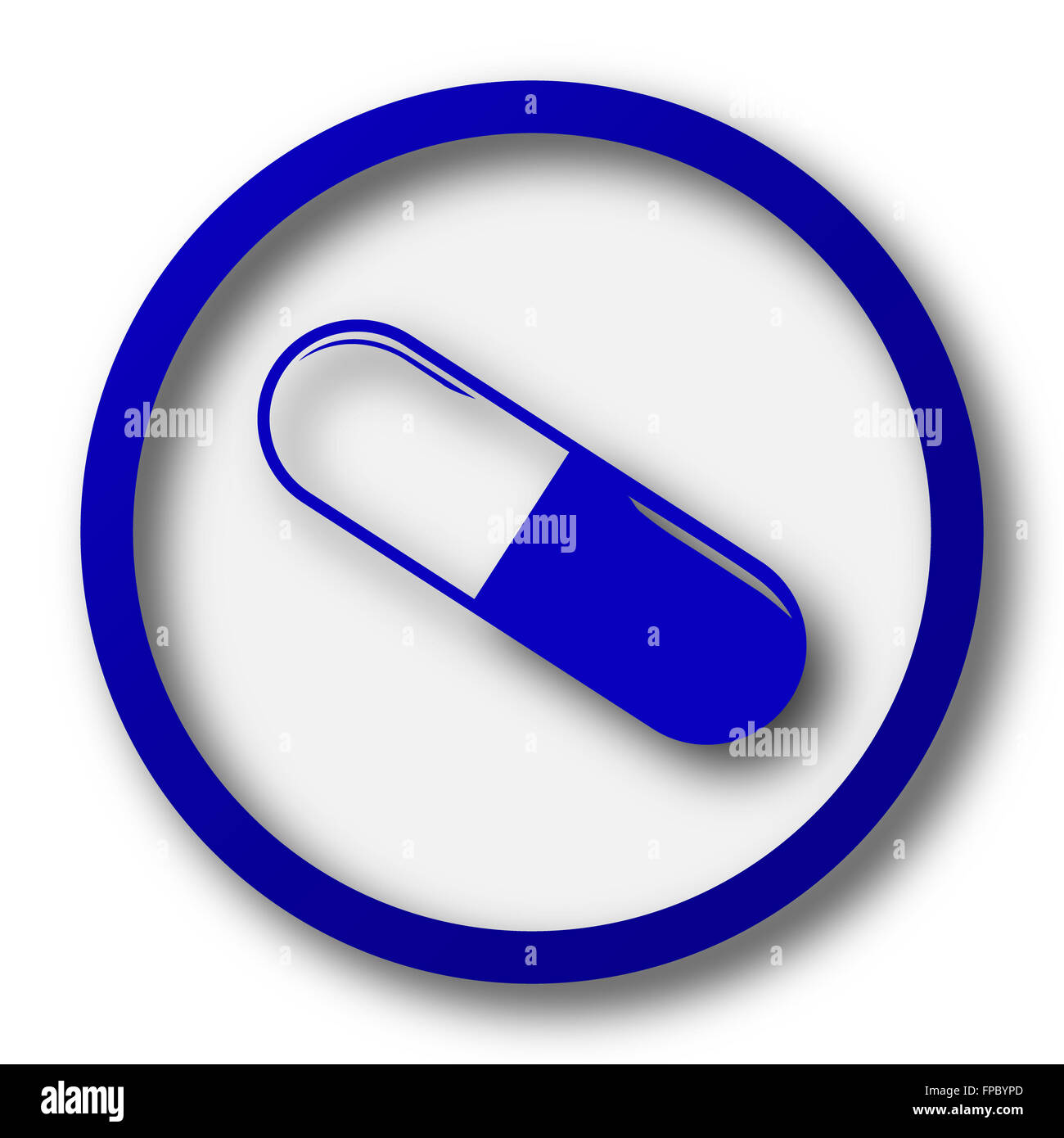 Pill icon. Blue internet button on white background Stock Photo - Alamy