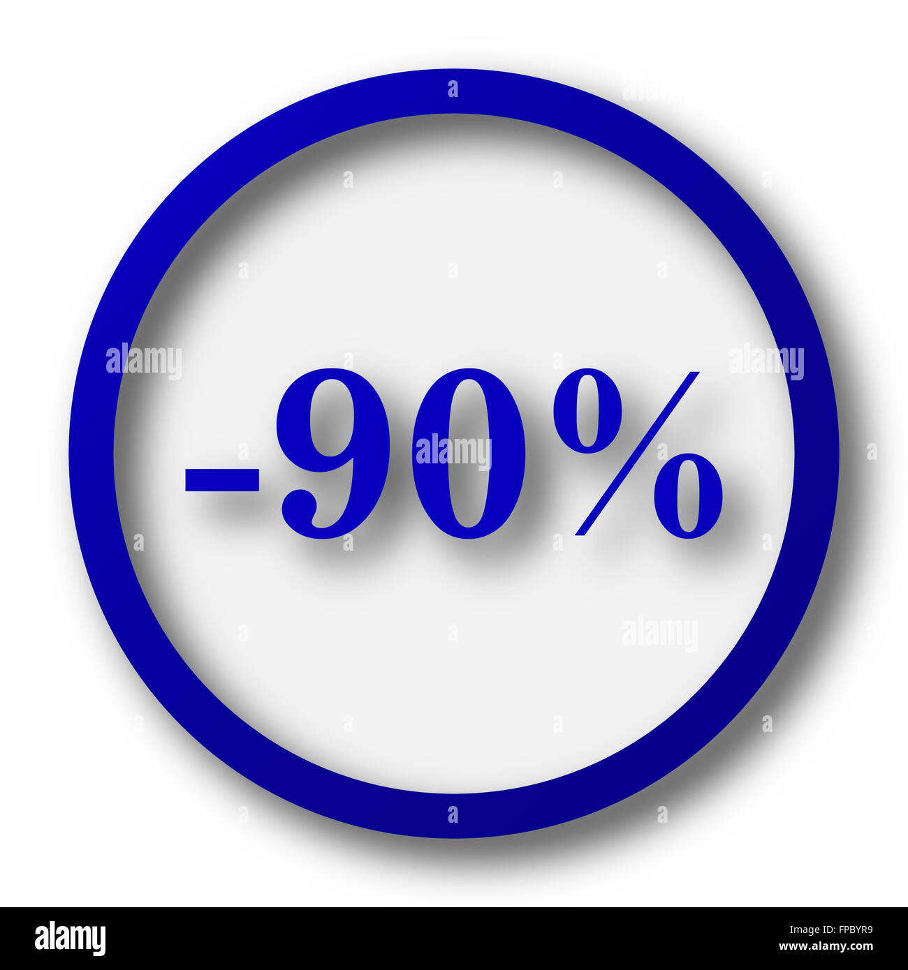 90 percent discount icon. Blue internet button on white background ...