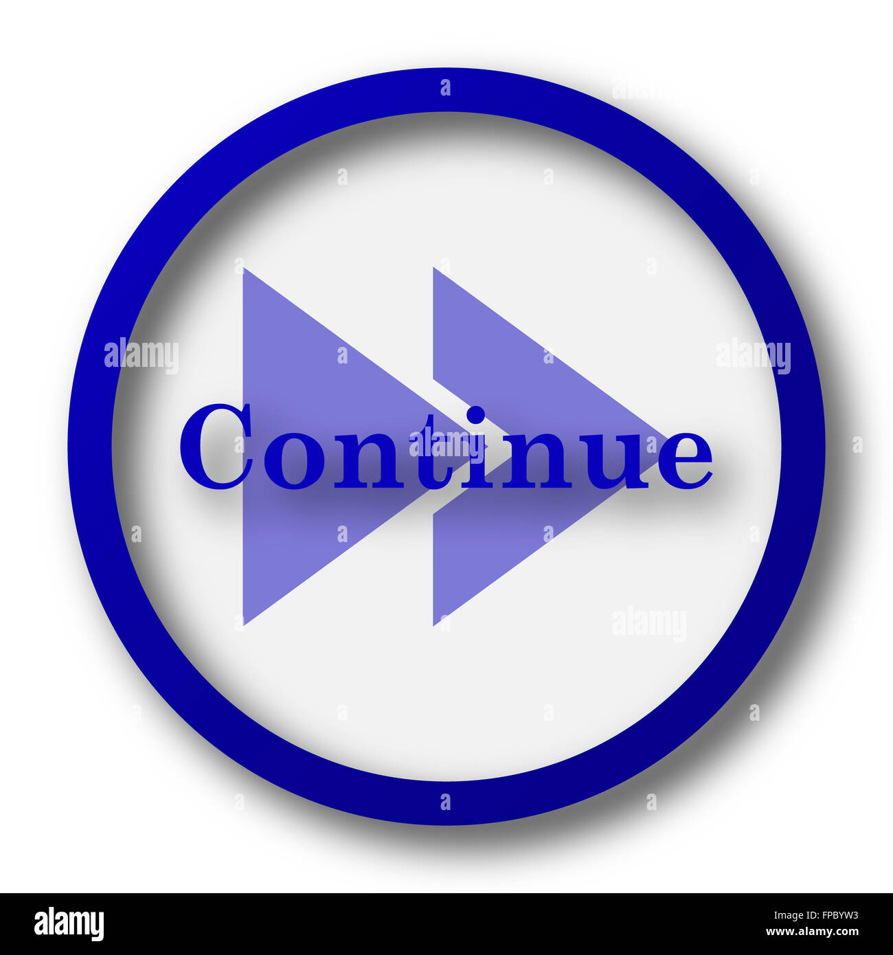 Continue icon. Blue internet button on white background Stock Photo - Alamy