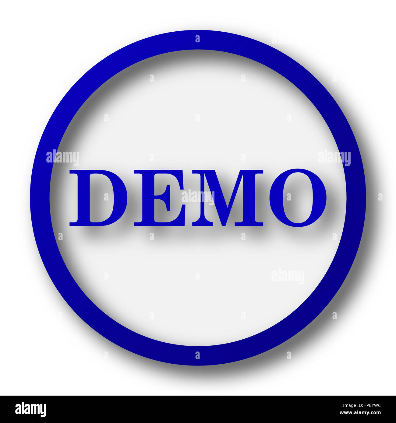 Demo icon. Blue internet button on white background Stock Photo - Alamy