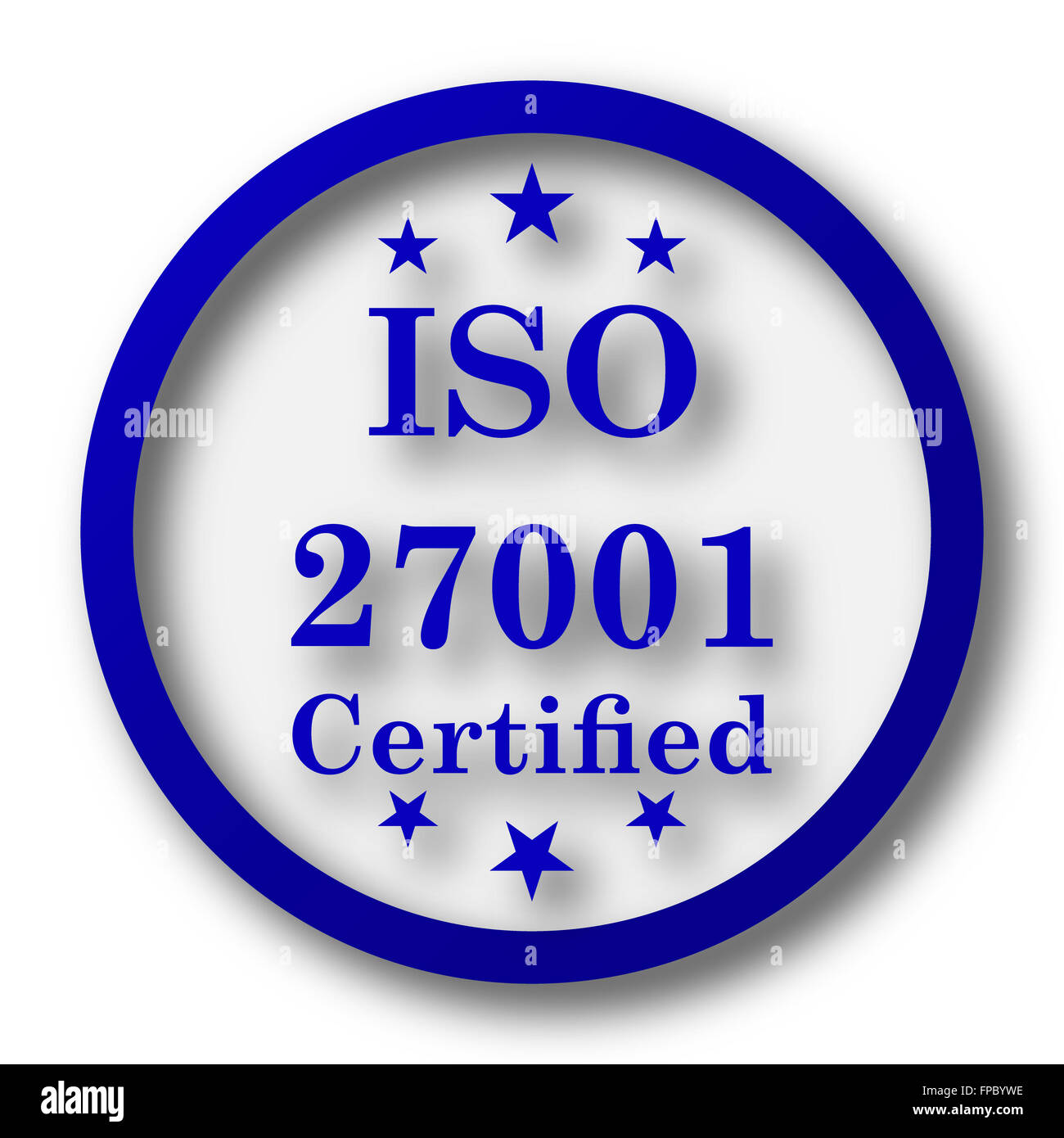ISO 27001 icon. Blue internet button on white background Stock Photo ...