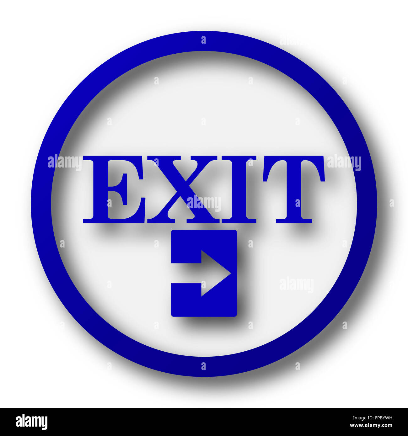 Exit icon. Blue internet button on white background Stock Photo - Alamy