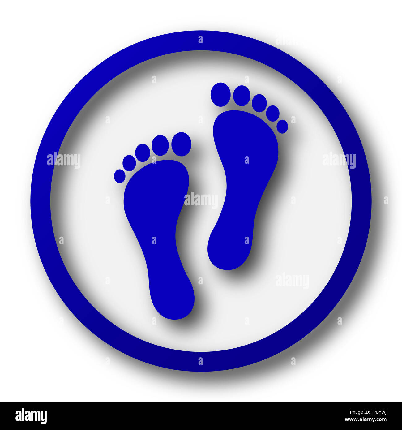 Foot print icon. Blue internet button on white background Stock Photo ...