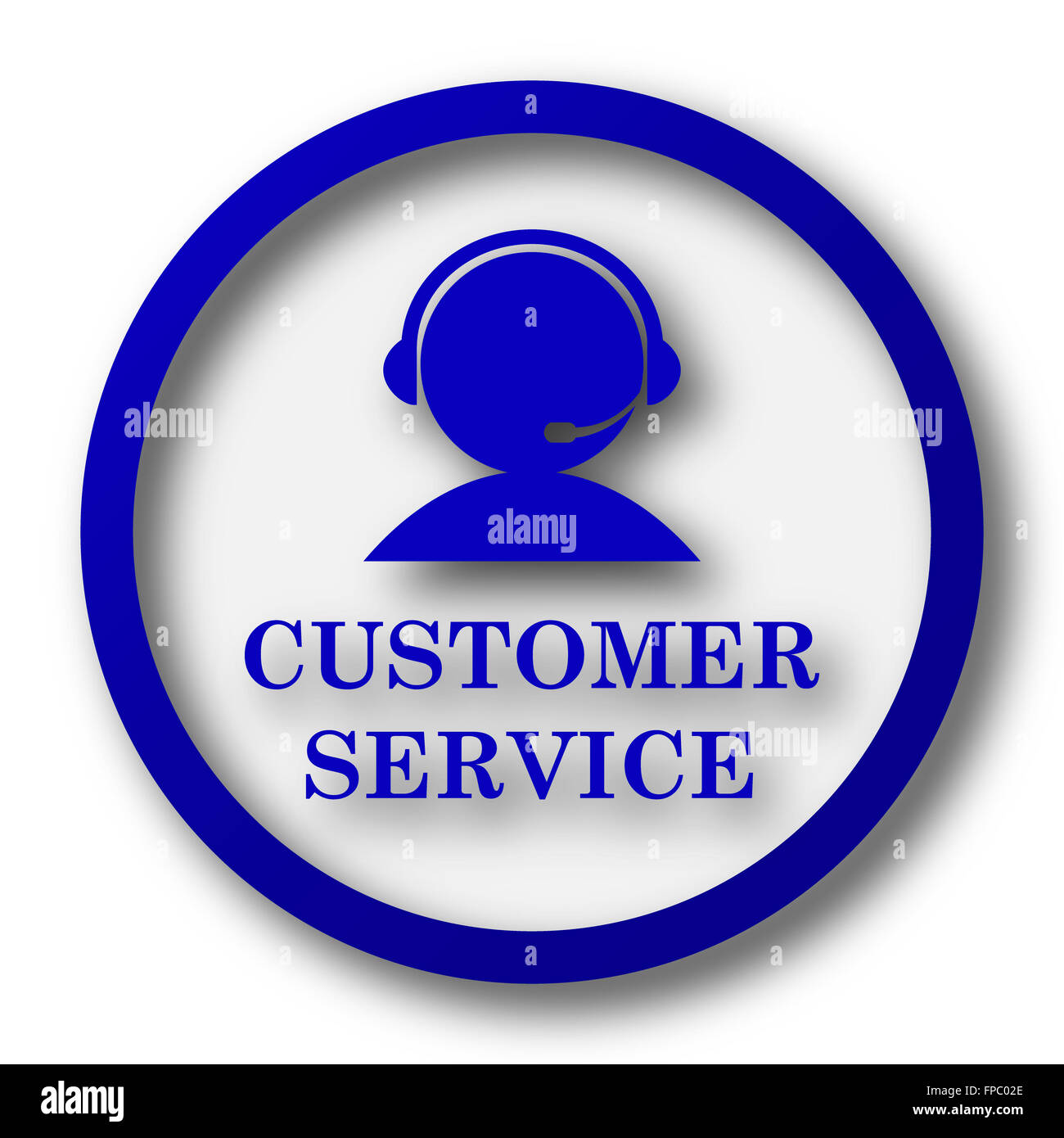Customer service icon. Blue internet button on white background Stock ...