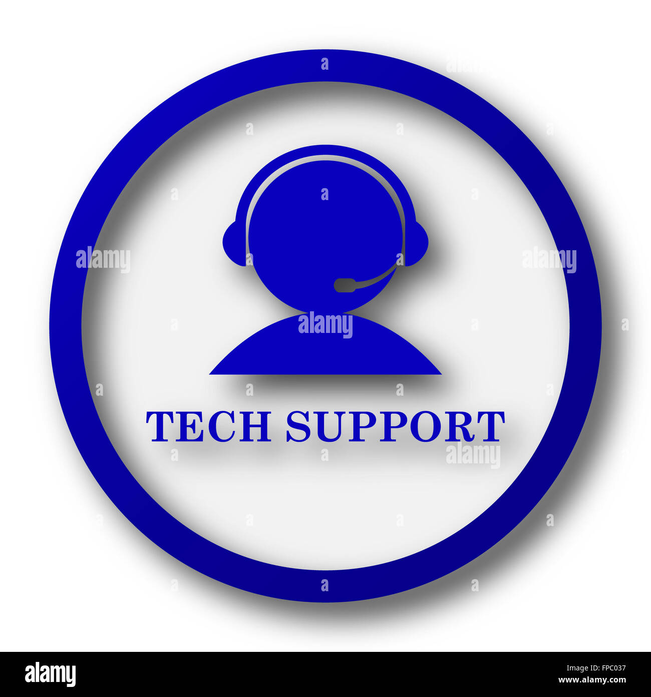 Tech support icon. Blue internet button on white background Stock Photo ...