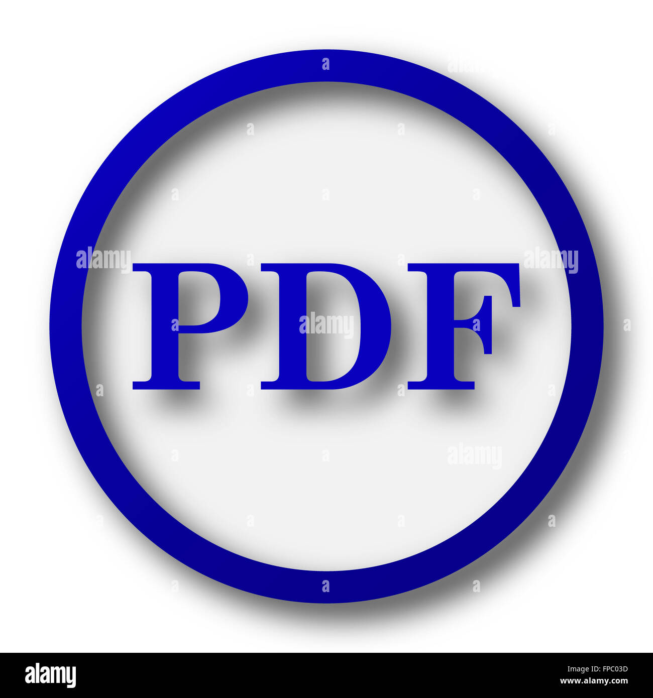 PDF icon. Blue internet button on white background Stock Photo - Alamy