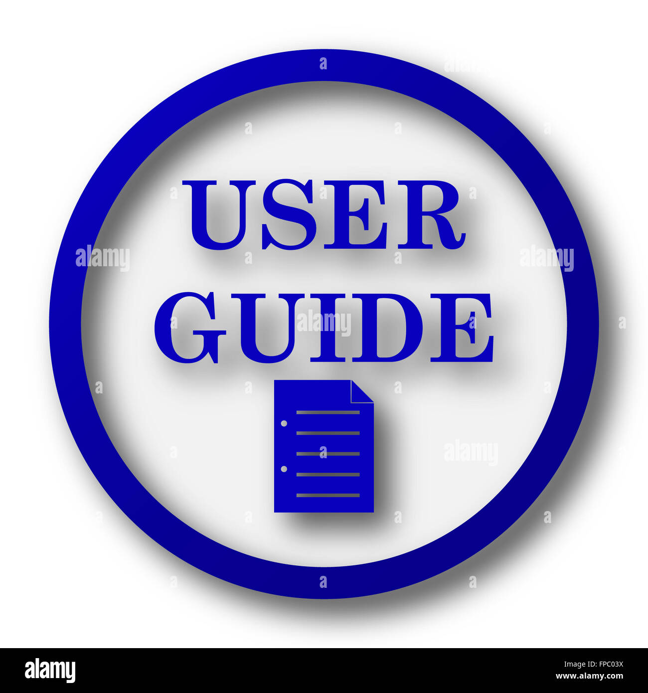 User guide icon. Blue internet button on white background Stock Photo ...