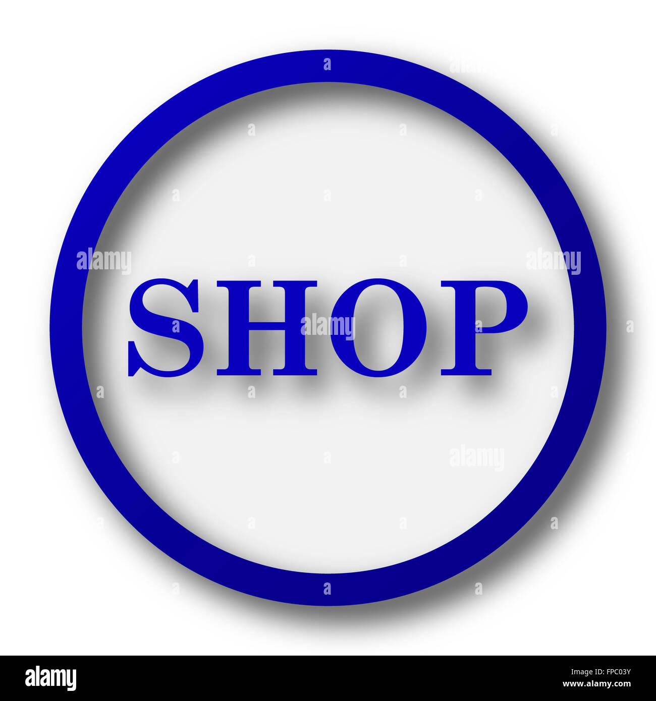 Shop icon. Blue internet button on white background Stock Photo - Alamy