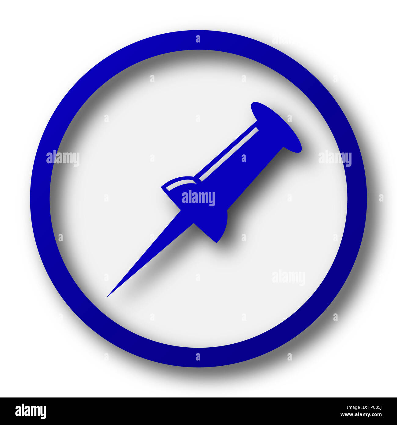 Pin icon. Blue internet button on white background Stock Photo - Alamy
