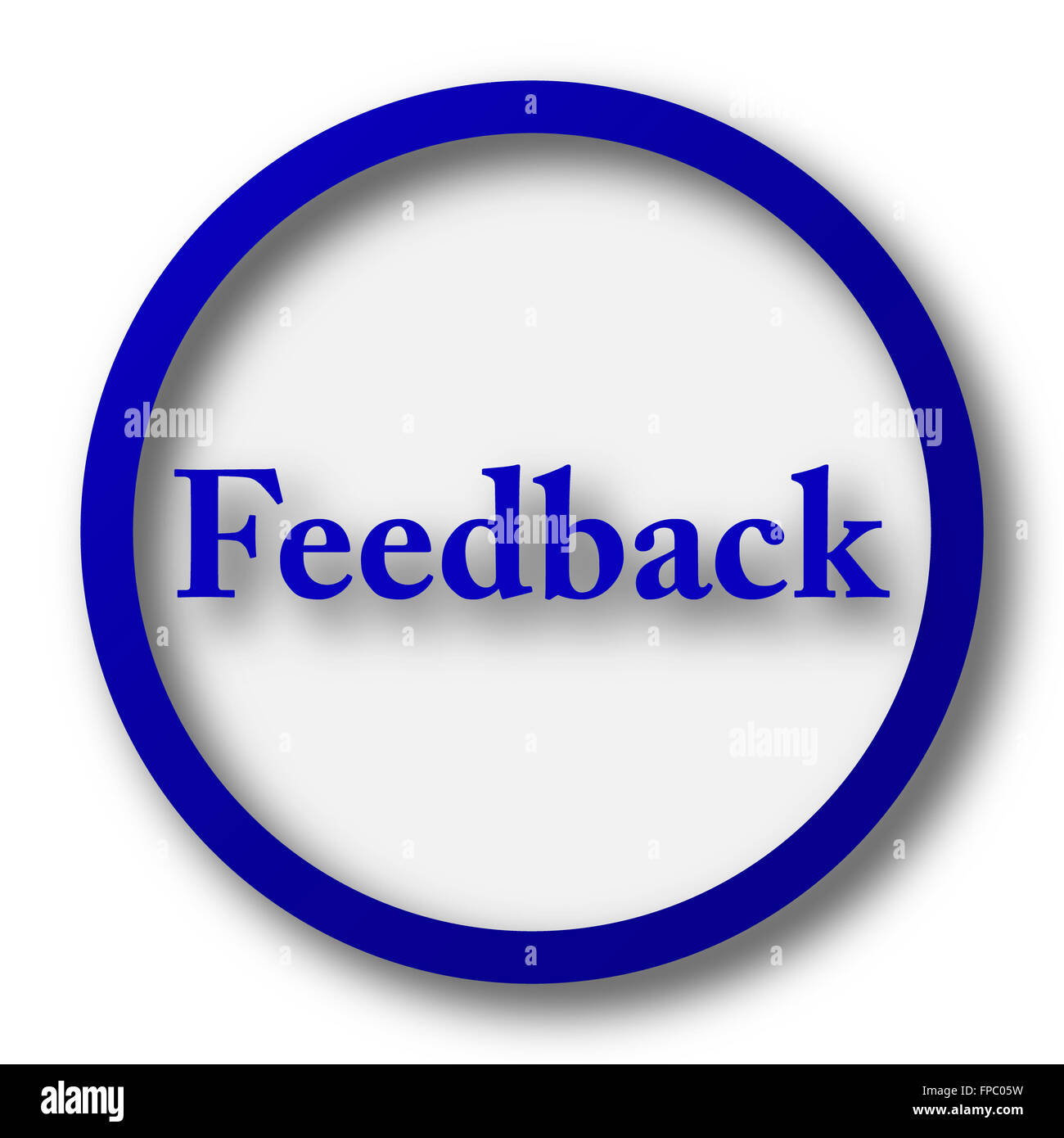 Feedback icon. Blue internet button on white background Stock Photo - Alamy