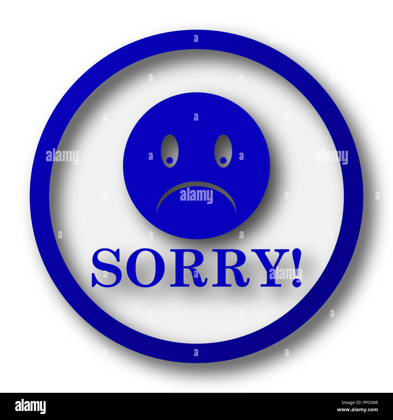 Sorry icon. Blue internet button on white background Stock Photo - Alamy