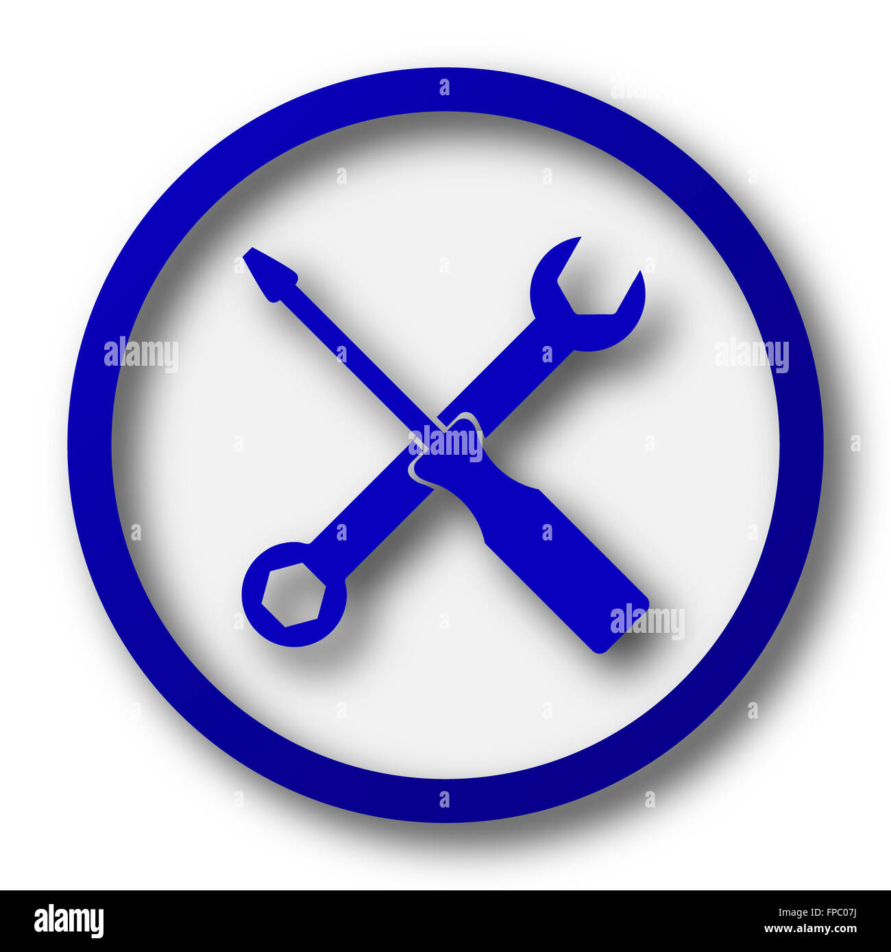 Tools icon. Blue internet button on white background Stock Photo - Alamy
