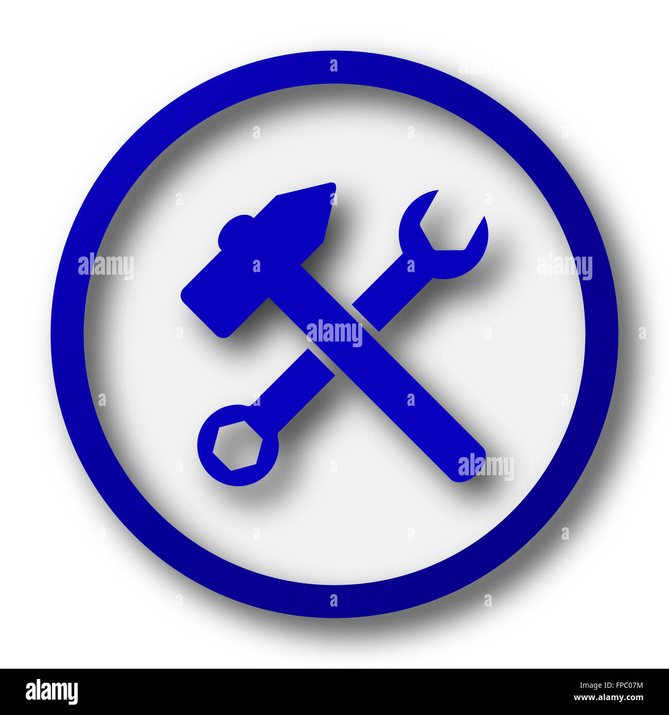 Tools icon. Blue internet button on white background Stock Photo - Alamy