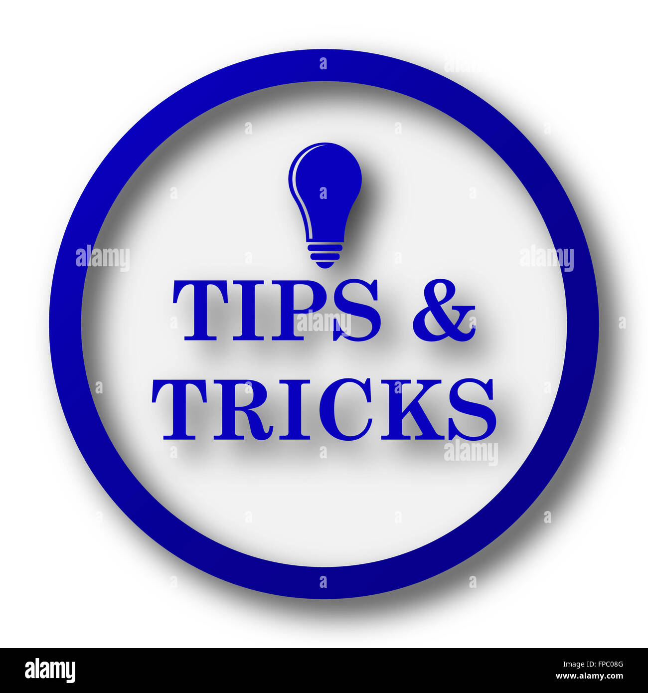 Tips and tricks icon. Blue internet button on white background Stock ...