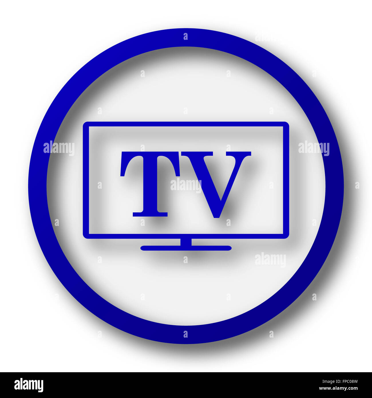 TV icon. Blue internet button on white background Stock Photo - Alamy