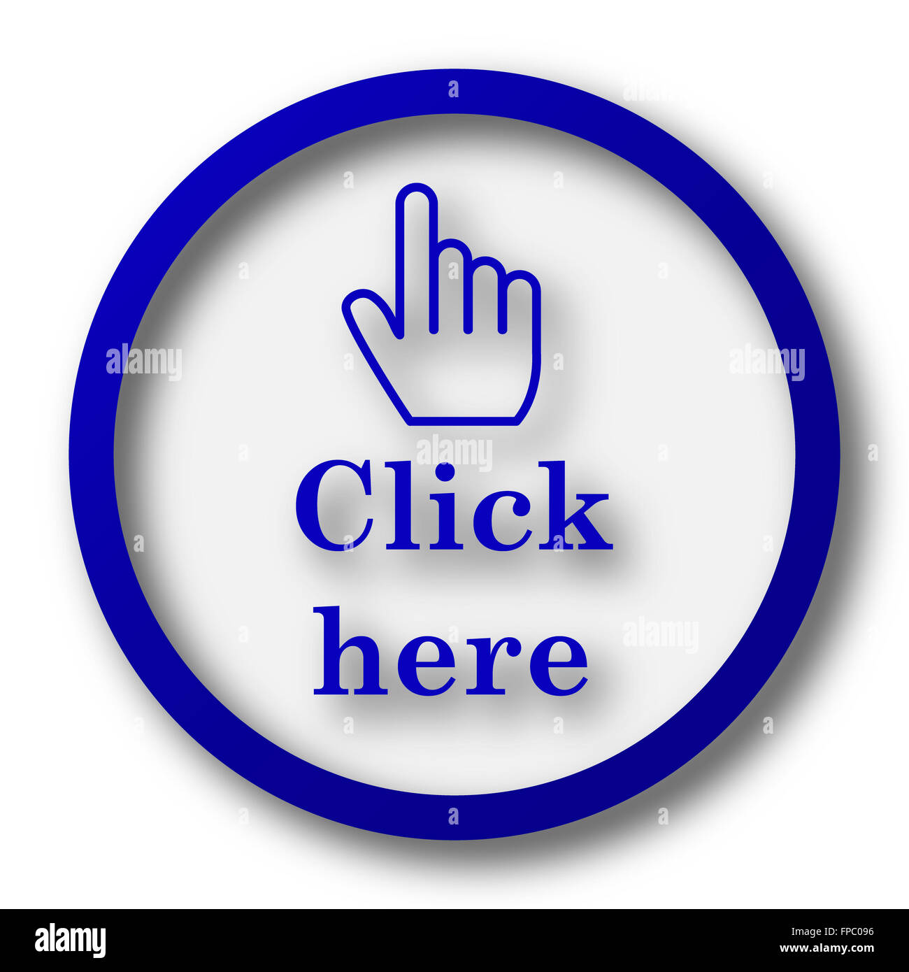 Click here icon. Blue internet button on white background Stock Photo ...