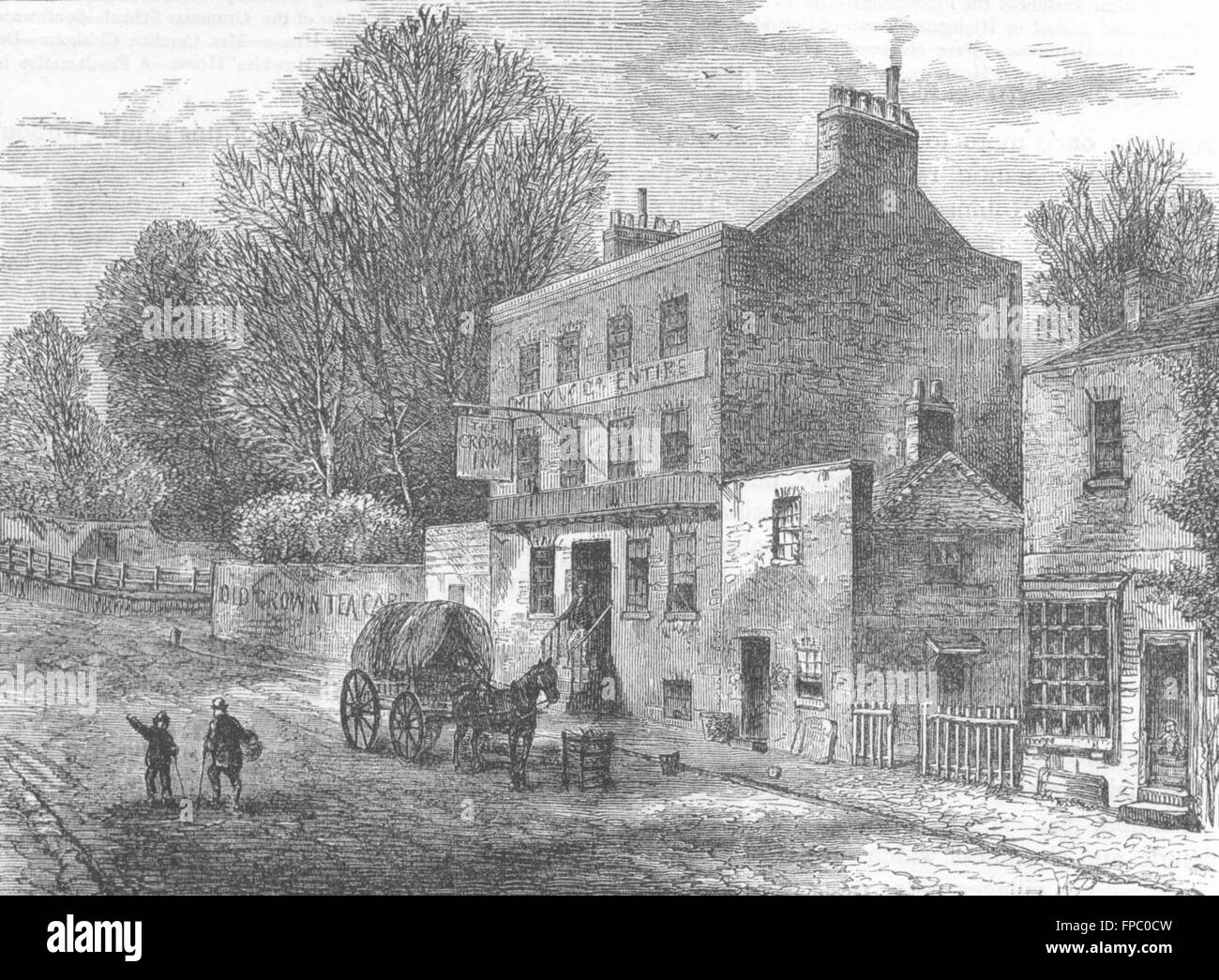 LONDON: Highgate: Crown Inn, in 1830, antique print 1880 Stock Photo ...