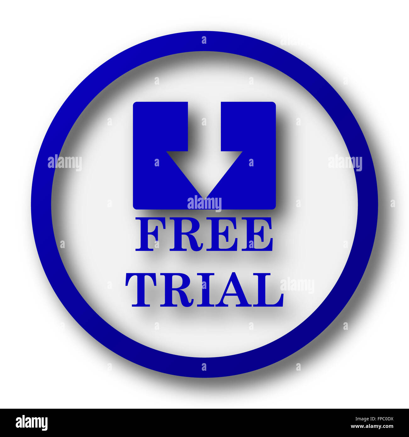 Free trial icon. Blue internet button on white background Stock Photo ...