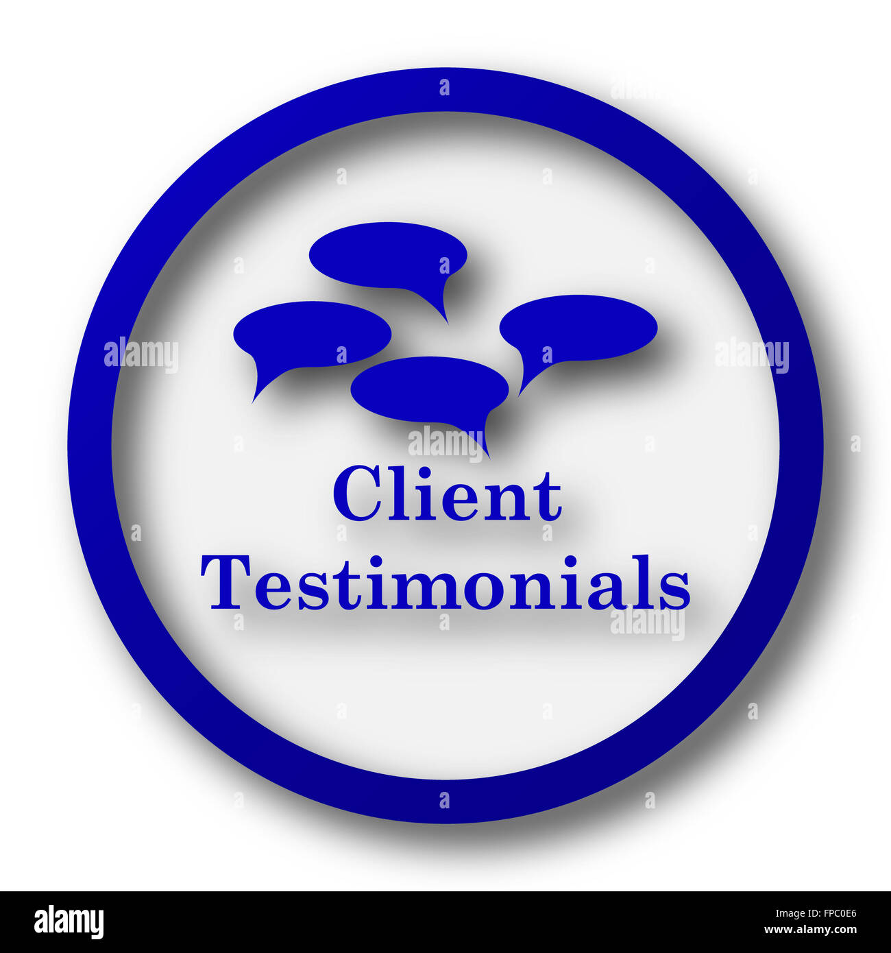 Client testimonials icon. Blue internet button on white background ...