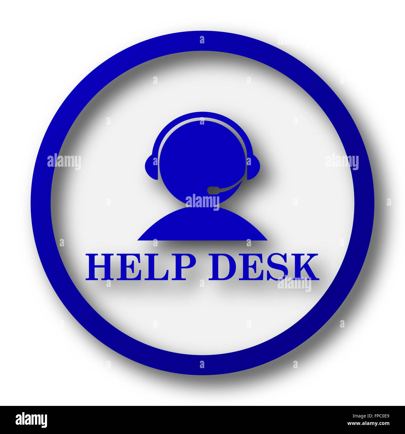 Helpdesk icon. Blue internet button on white background Stock Photo - Alamy