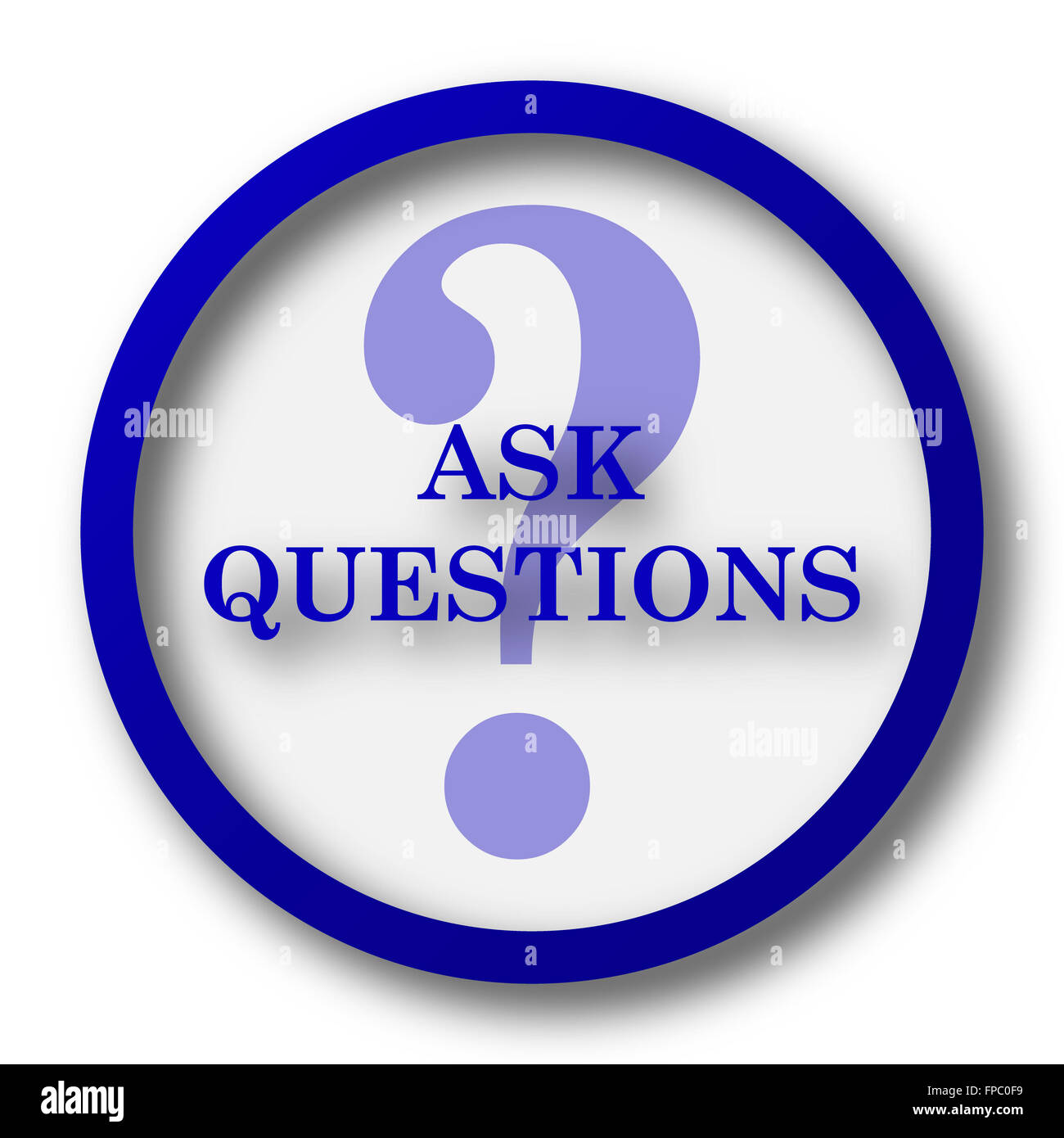 Ask questions icon. Blue internet button on white background Stock ...